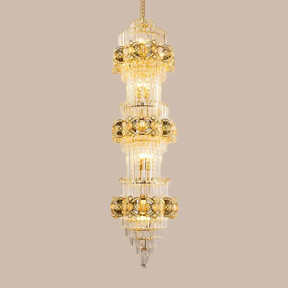 8-Light Fluted Clear Glass Rods Chandelier Retro Layered Guest Room ...